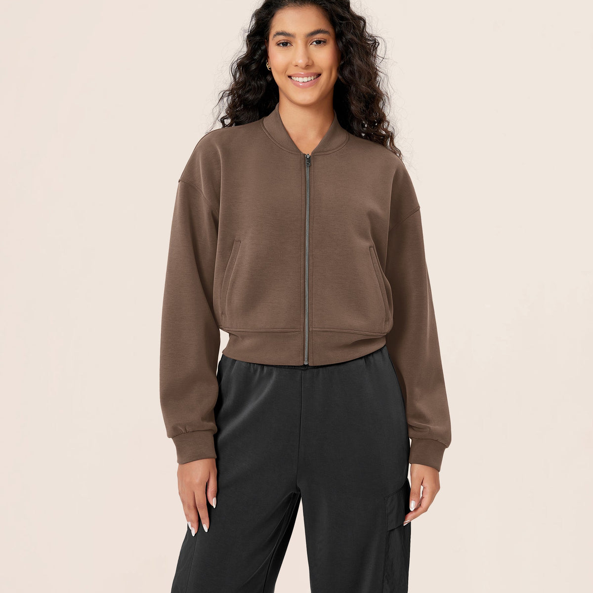 Modal Soft Full-Zip Bomber Casual Outfit Crop Jacket – ododos